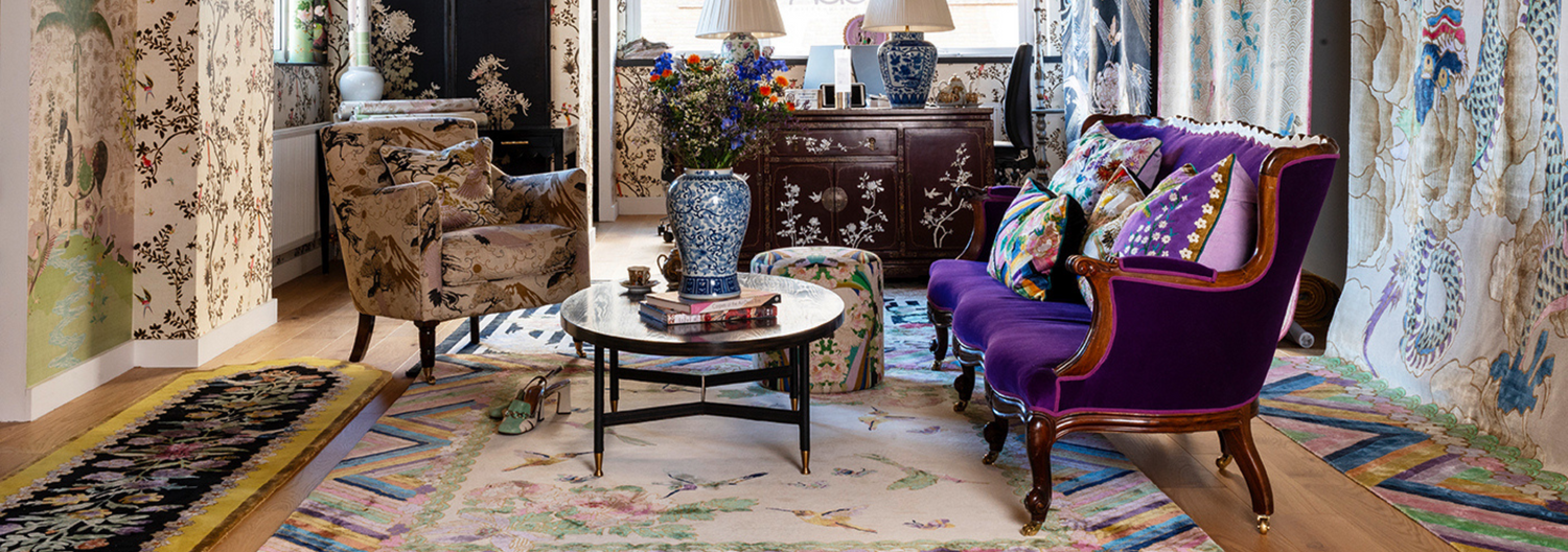 Chinoiserie rugs, wallpaper & fabric by Wendy Morrison.